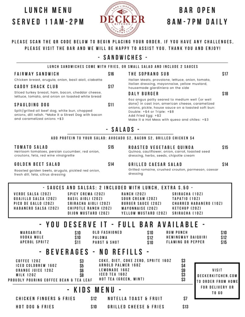 Lunch Menu - Decker Kitchen